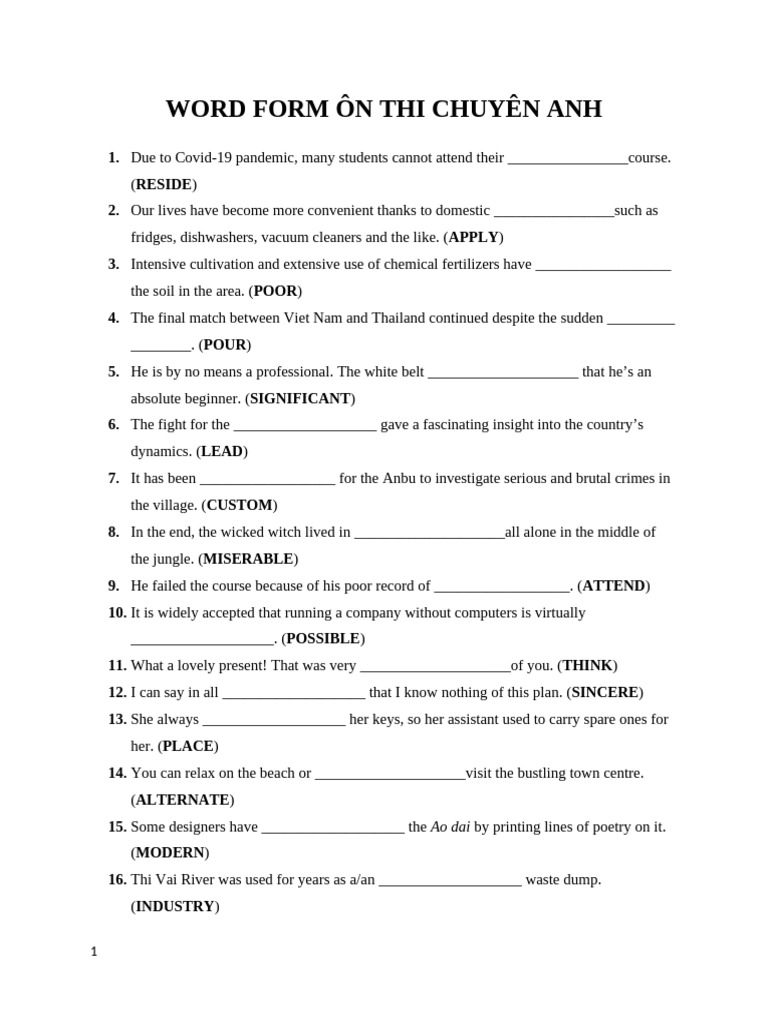 Word Form Exercises for English Exam | PDF