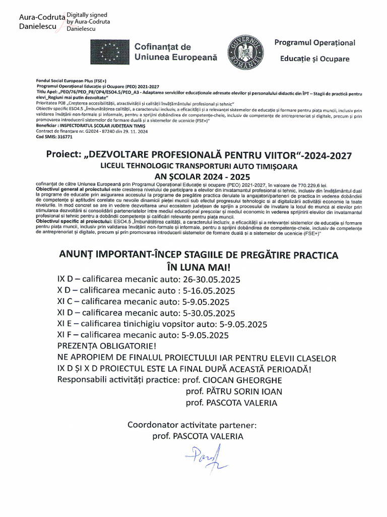 A.i0. Anunt Pregatire Practica Mai2025 Auto s | PDF