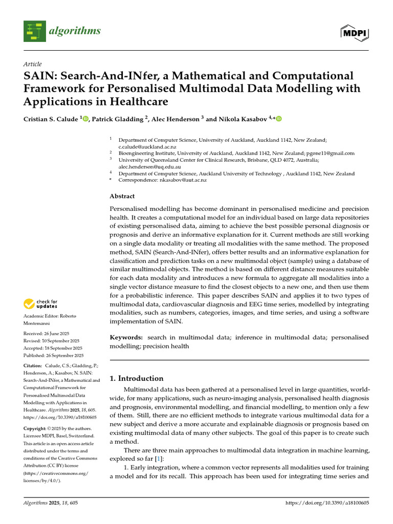 Algorithms 18 00605 v2 | PDF | Medical Imaging | Statistical Classification