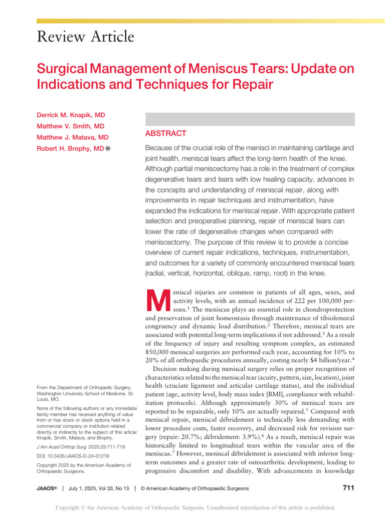 Meniscus Tear Repair Techniques Update | PDF | Knee | Joints