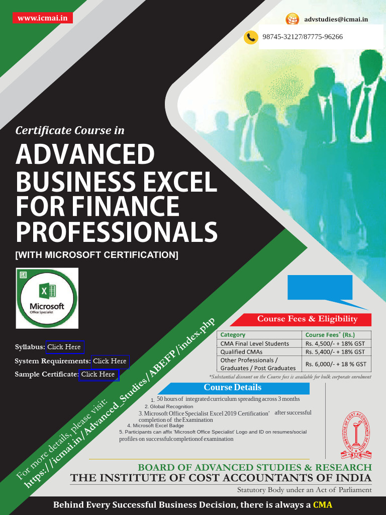 Advanced Business Excel Course for CMAs | PDF