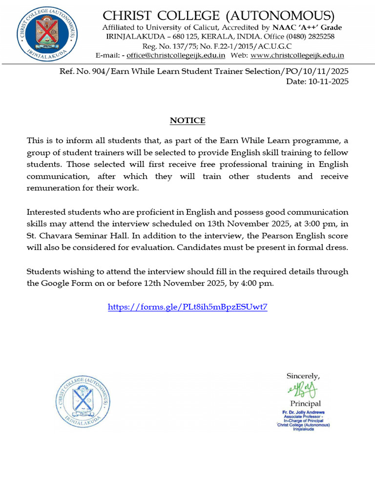 904 Earn While Learn Student Trainer Selection PO1 - 251110 - 191826 | PDF