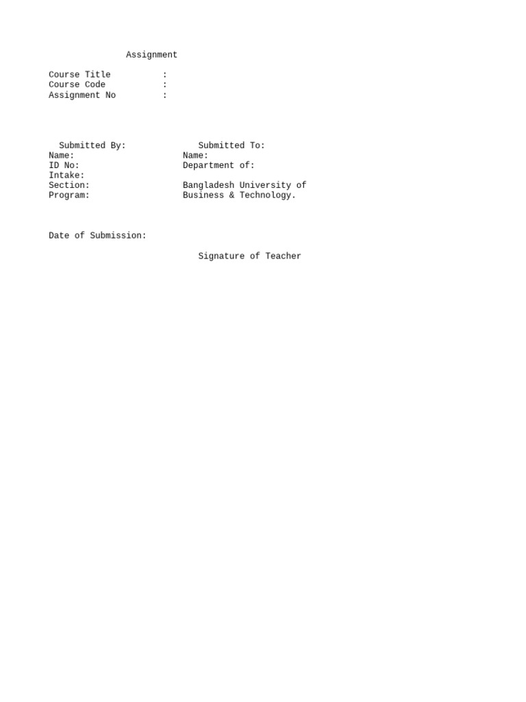 Bubt Assignment Cover Page | PDF