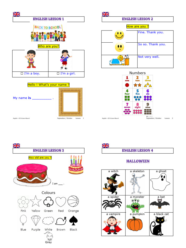English CE1 Période 1 Fiches Élèves | PDF