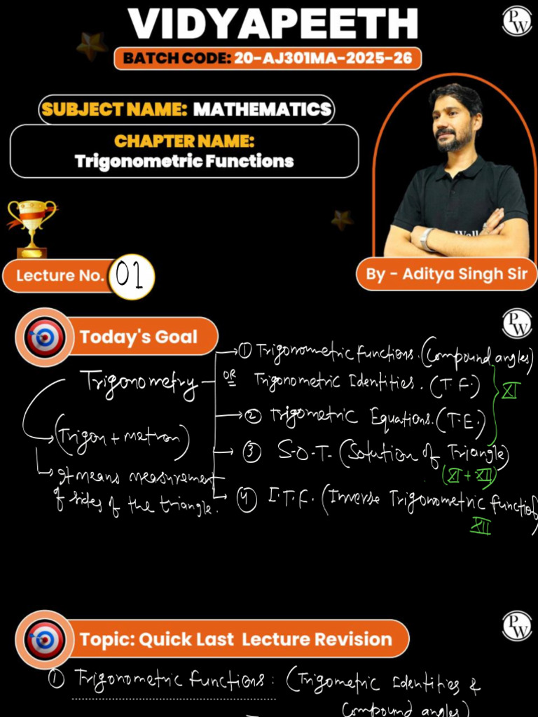 Class 11th Trigonometric Functions Intro | PDF