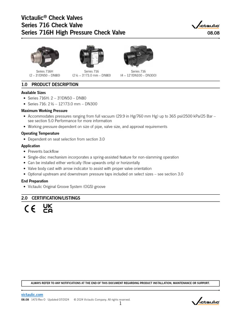 Series 716 Check Valve Specifications | PDF | Patent | Valve