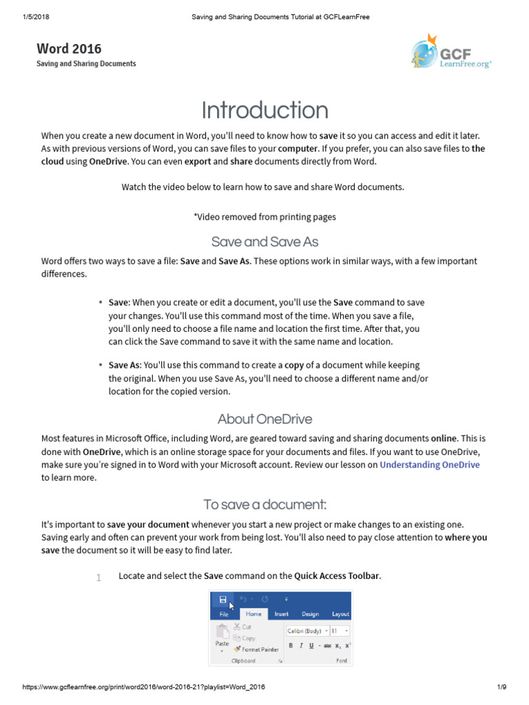 4-Saving and Sharing Documents Tutorial at GCFLearnFree | PDF ...