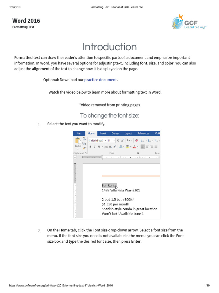 6-Formatting Text Tutorial at GCFLearnFree | PDF | Publishing | Typography