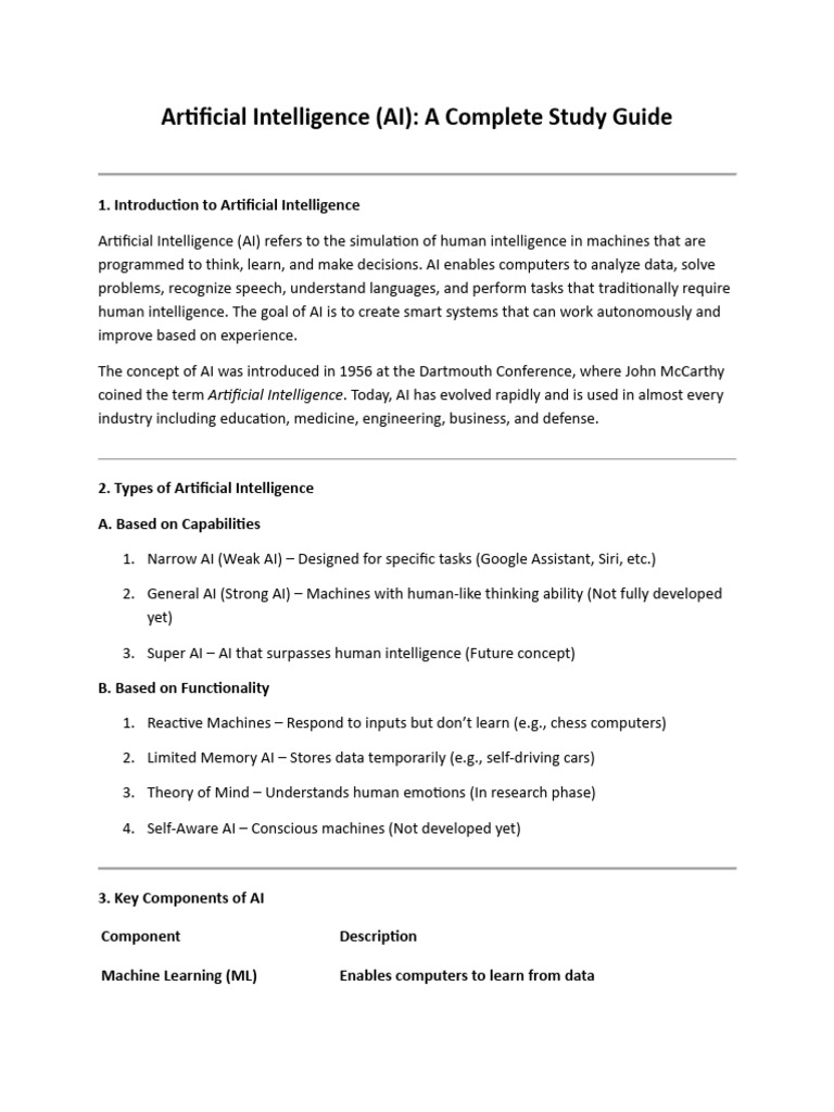 Comprehensive AI Study Guide | PDF | Artificial Intelligence ...