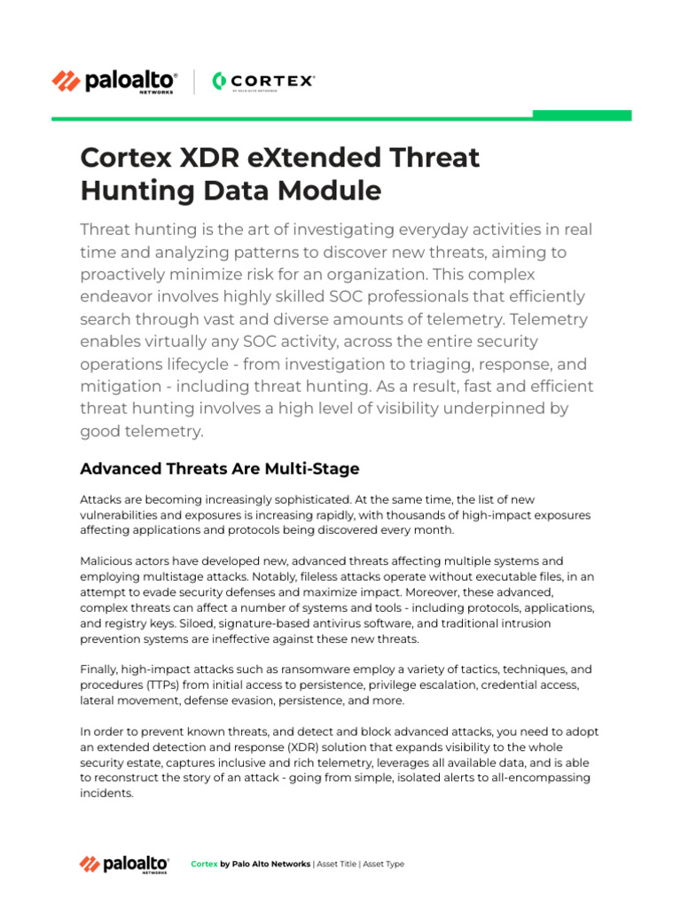 Cortex XDR Extended Threat Hunting Data Module | PDF | Computer Security | Security