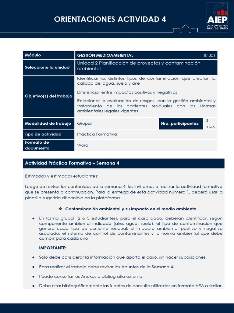 Orientaciones Actividad, Semana 4 | PDF | Entorno natural | Contaminación