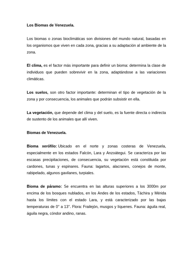 Biomas de Venezuela: Tipos y Características | PDF | Venezuela | Selva