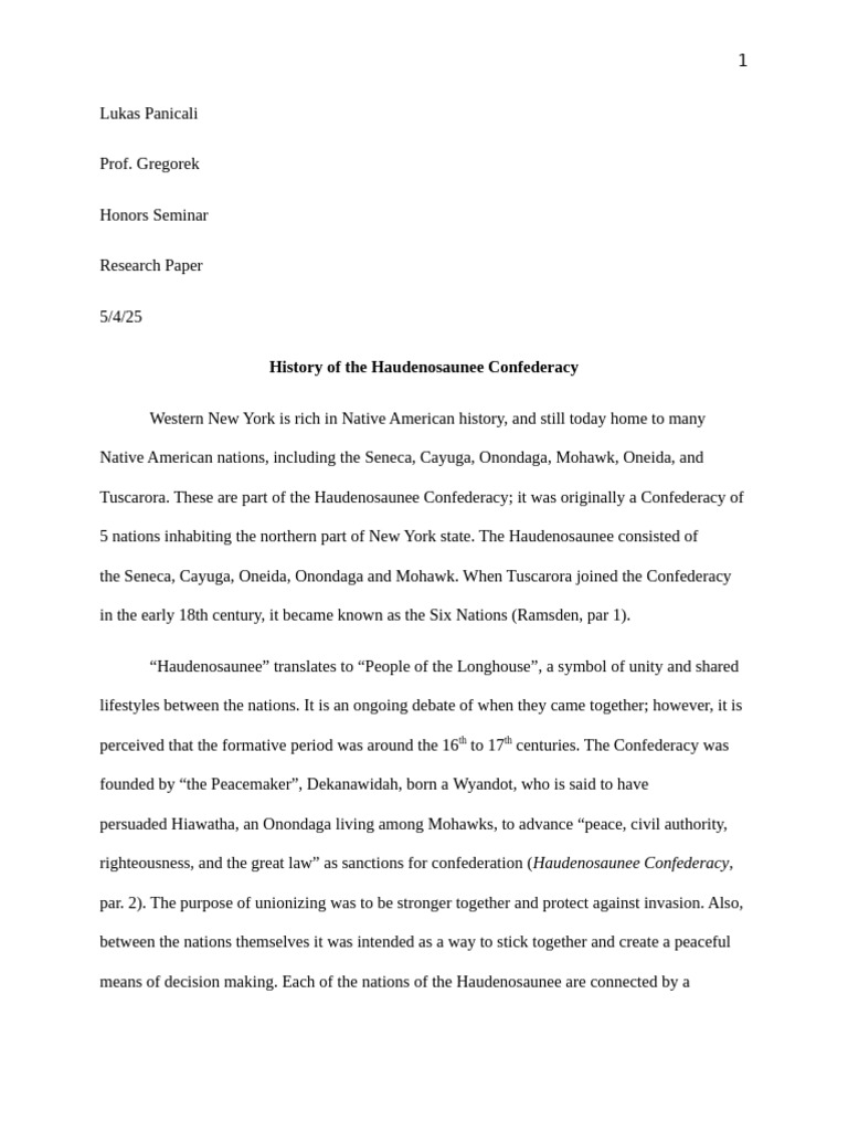 Research Paper - History of The Haudenosaunee Confederacy (Rough Draft ...