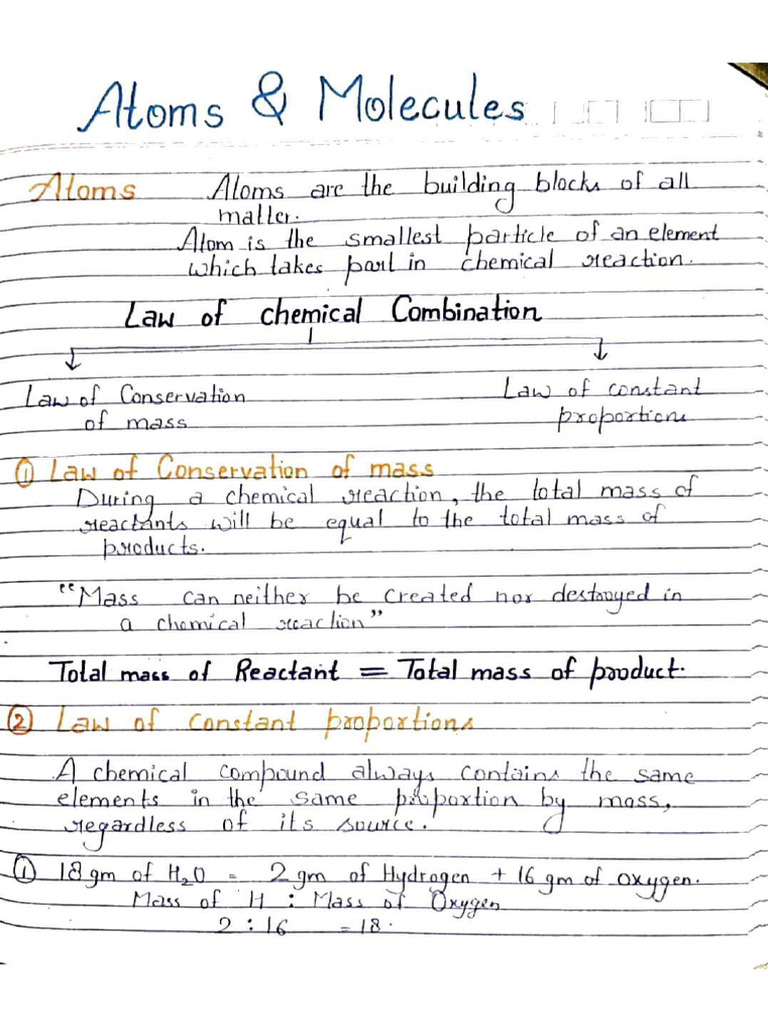 Atom and Molecules Class 9 Notes | PDF