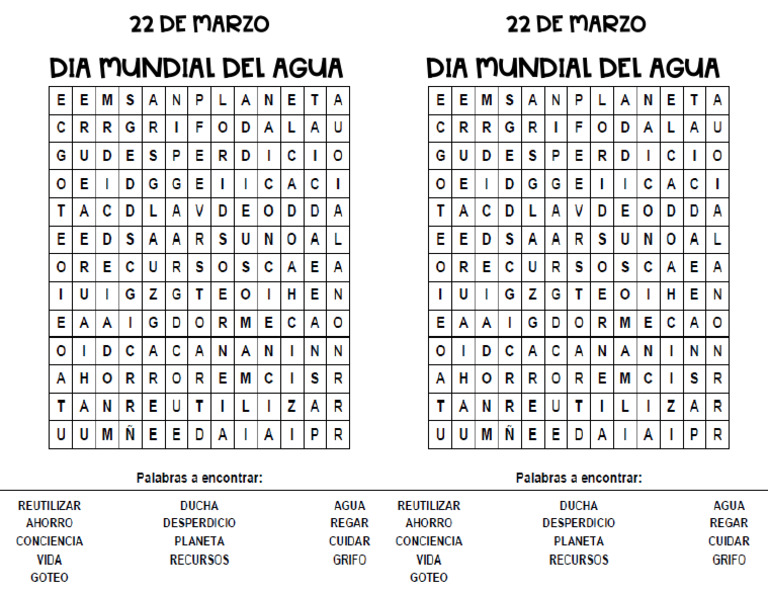 Dia Mundial Del Agua Sopa de Letras | PDF