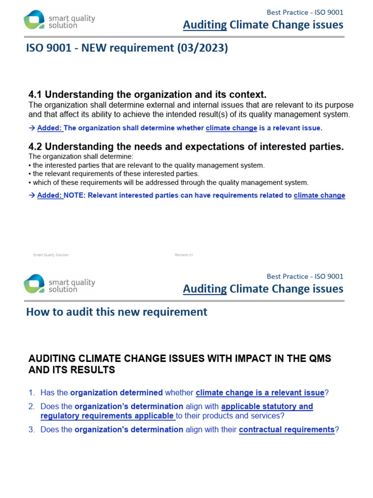 Auditing Climate Change in QMS ISO 9001 | PDF | Quality Management ...