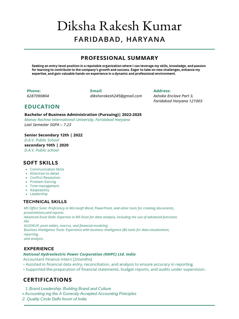 Diksha Rakesh Kumar Resume | PDF