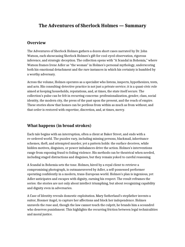 Sherlock Holmes: Case Summaries & Themes | PDF | Sherlock Holmes | A ...