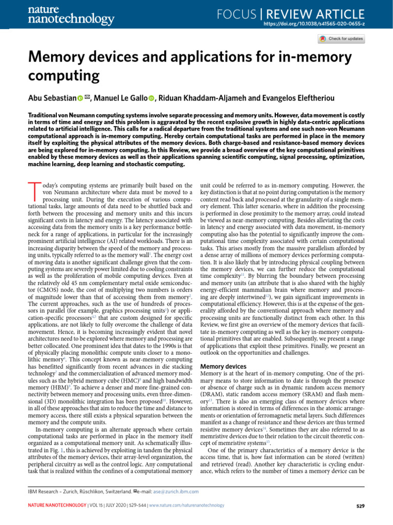In-Memory Computing: Devices & Applications | PDF | Flash Memory ...