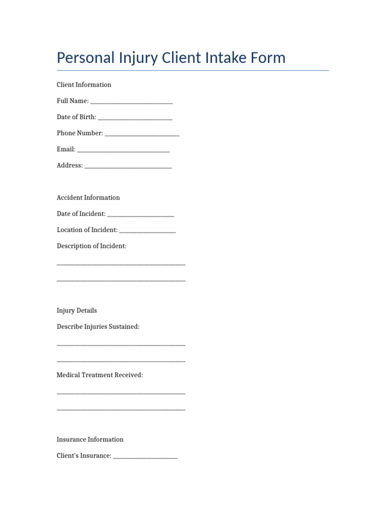 Personal Injury Client Intake Form | PDF