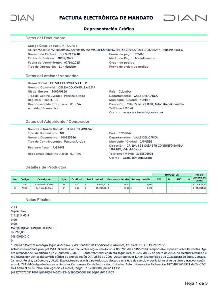Celsia Colombia S.A E.S.P. 1 | PDF | Factura | Pagos