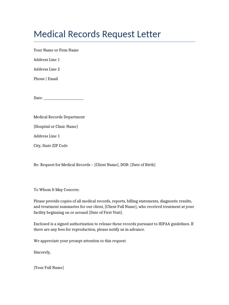 Medical Records Request Template | PDF