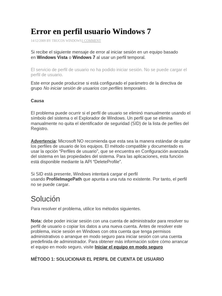 Solución Error de Perfil en Windows 7 | PDF | Microsoft Windows | Windows 7