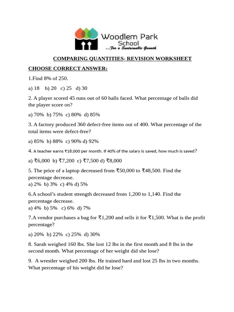 Comparing Quantities Ws | PDF