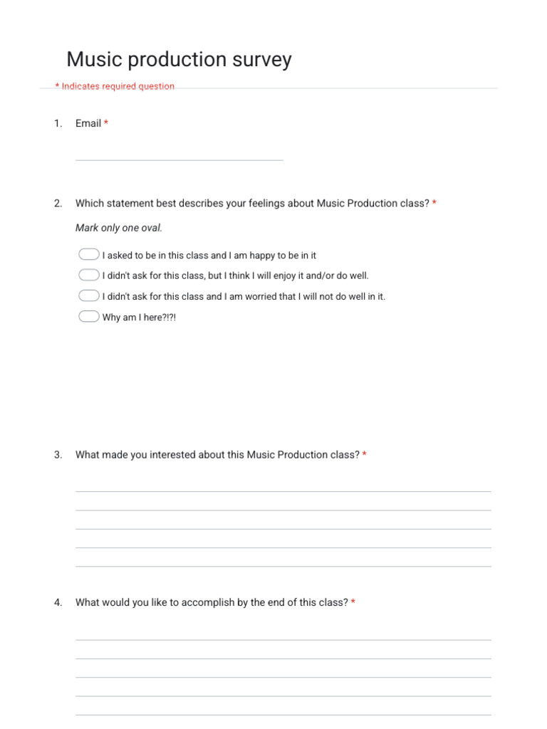 Music Production Class Feedback Survey | PDF