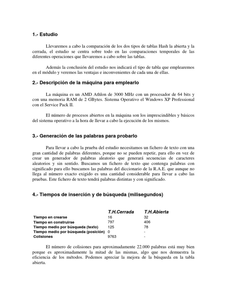 Informe Tabla Hash | PDF | Arquitectura de Computadores | Ingeniería ...