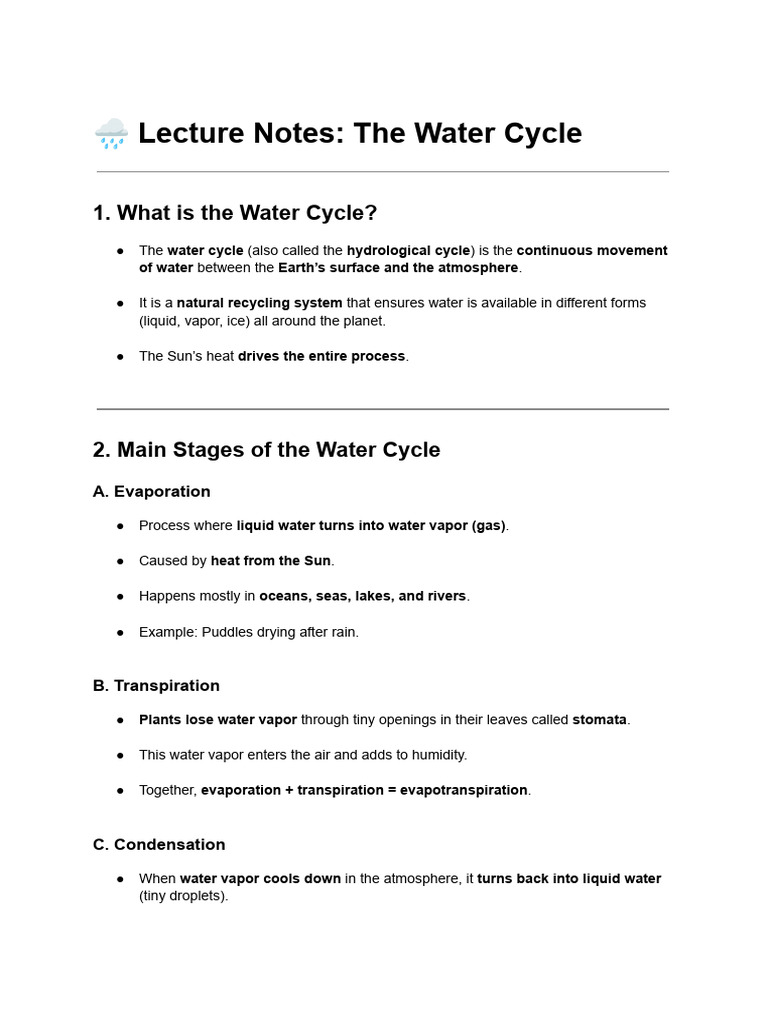? Lecture Notes - The Water Cycle | PDF