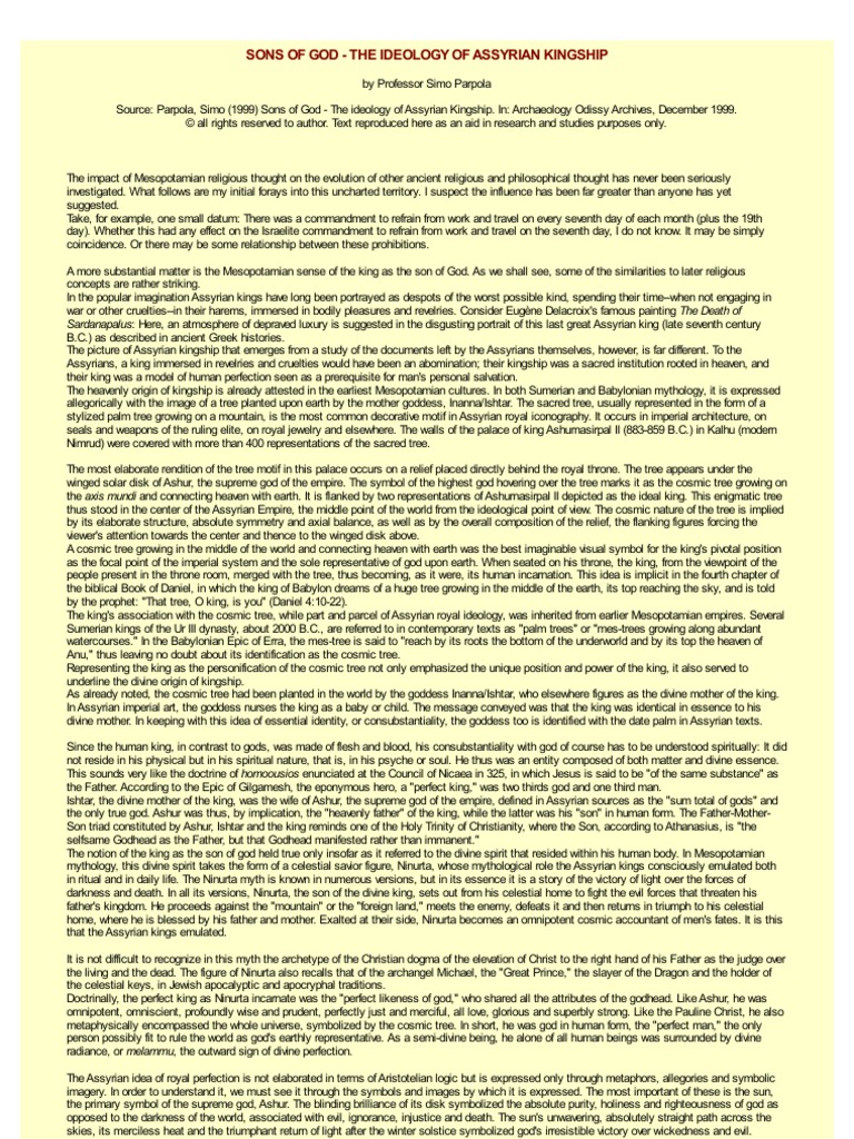 Sons of God - The Ideology of Assyrian Kingship (Simo Parpola) | PDF ...