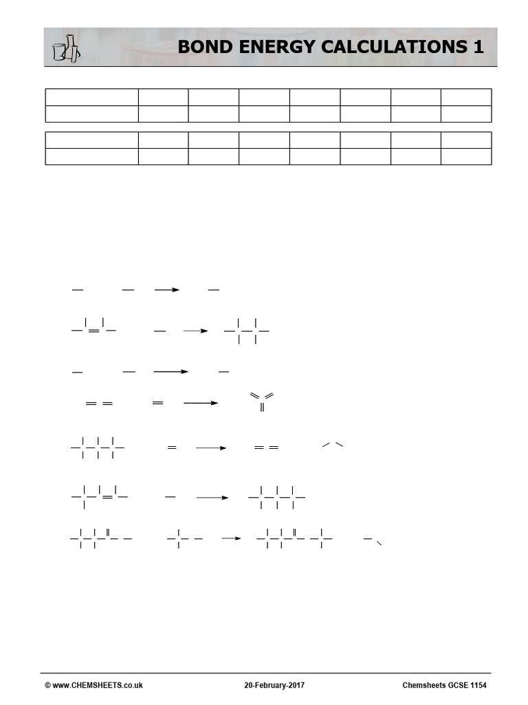 Chemsheets GCSE 1154 Bond Energy Calculations 1 | PDF | Chemical Reactions | Physical Chemistry