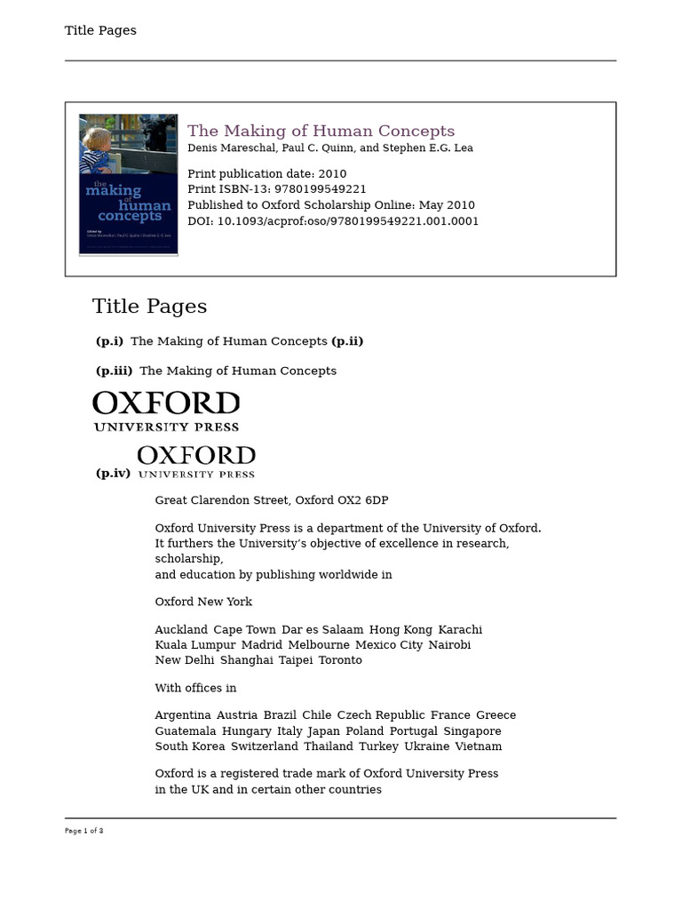 Title Pages: The Making of Human Concepts | PDF | Concept | Thought
