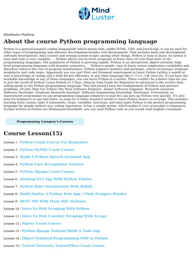 Python Programming Language Course Content | PDF | Python (Programming ...
