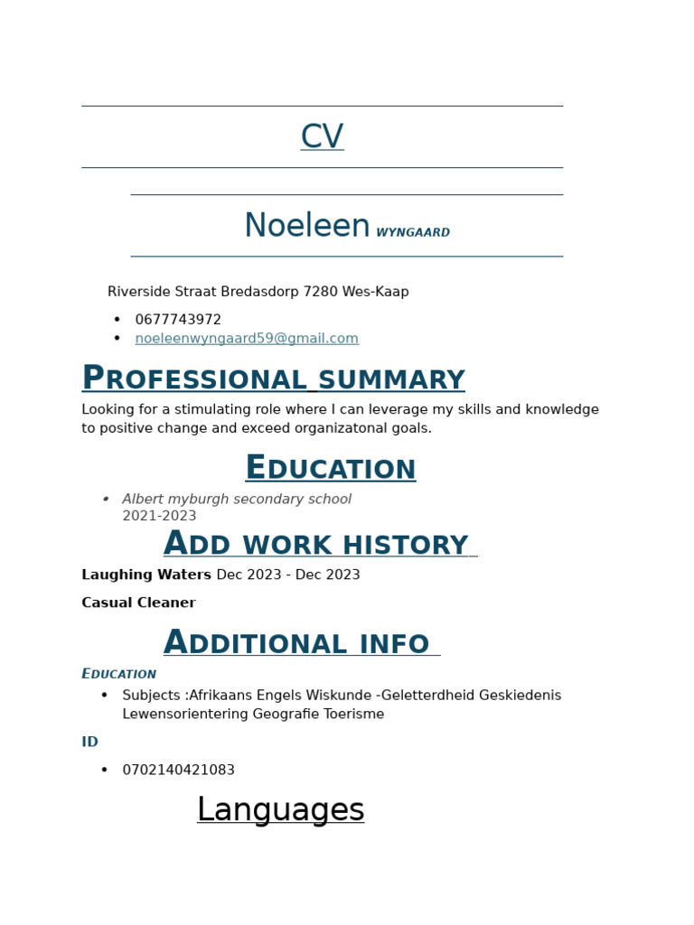 CV Noeleen: P E A A | PDF