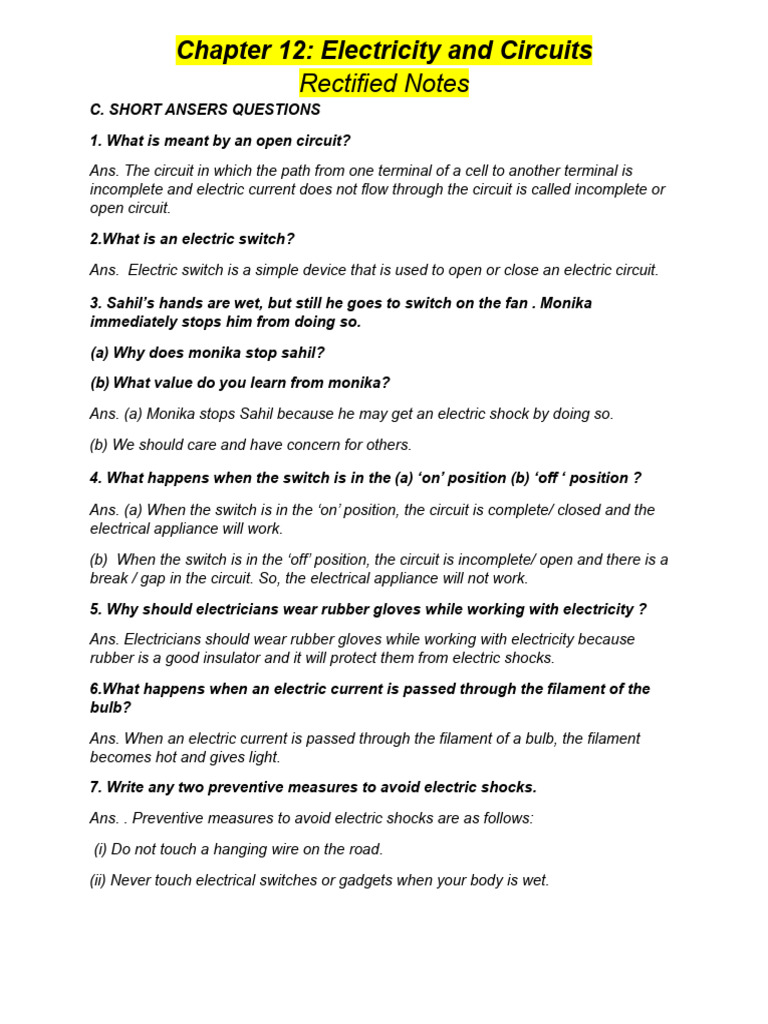 Chapter 12-Electricity and Circuits | PDF | Electric Current ...