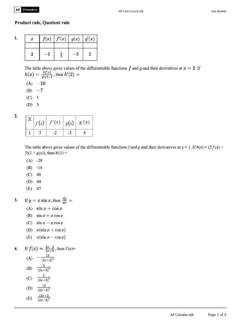 Product Rule, Quotient Rule | PDF