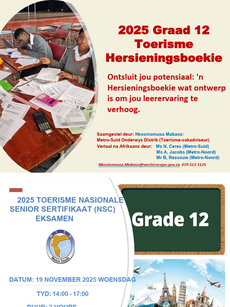 Gr12 TOERISME HERSIENINGSBOEKIE 2025 - MSED | PDF