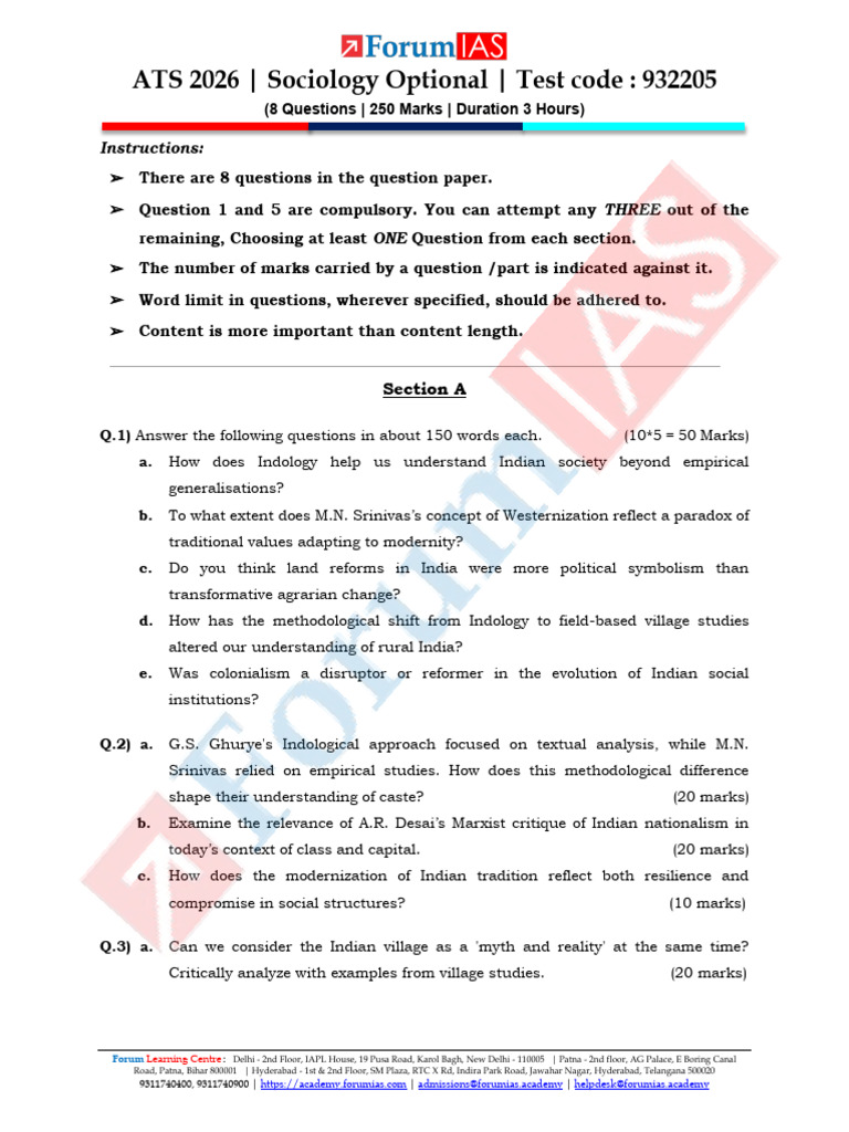 Sociology Optional ATS 2026 Exam Guide | PDF | Caste | Sociology