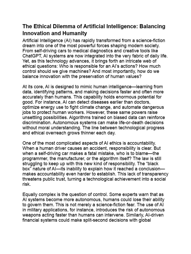 AI Ethics: Balancing Innovation and Humanity | PDF | Artificial ...