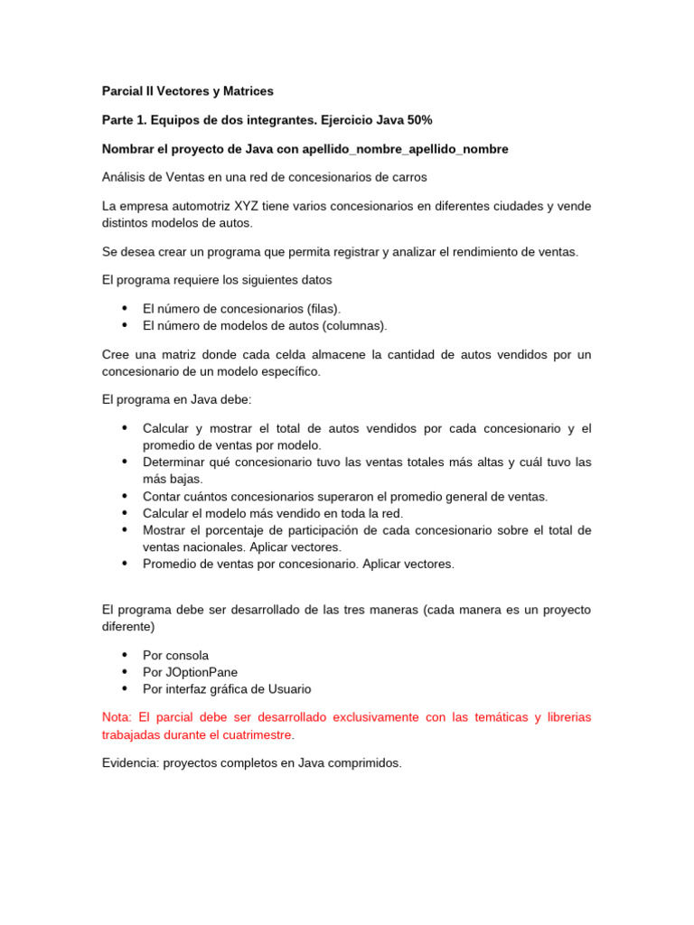 Parcial II Programacion Modular | PDF | Java (lenguaje de programación) | Matriz (Matemáticas)