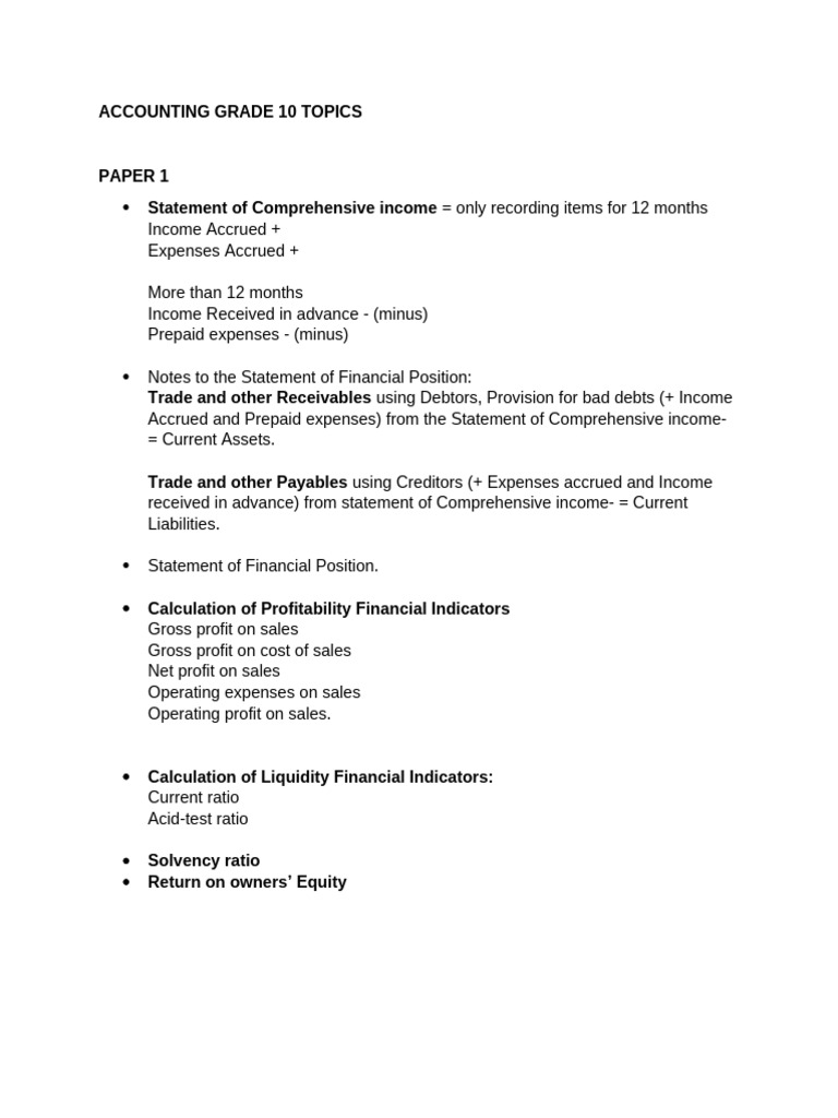 Grade 10 Accounting Topics Overview | PDF | Balance Sheet | Expense