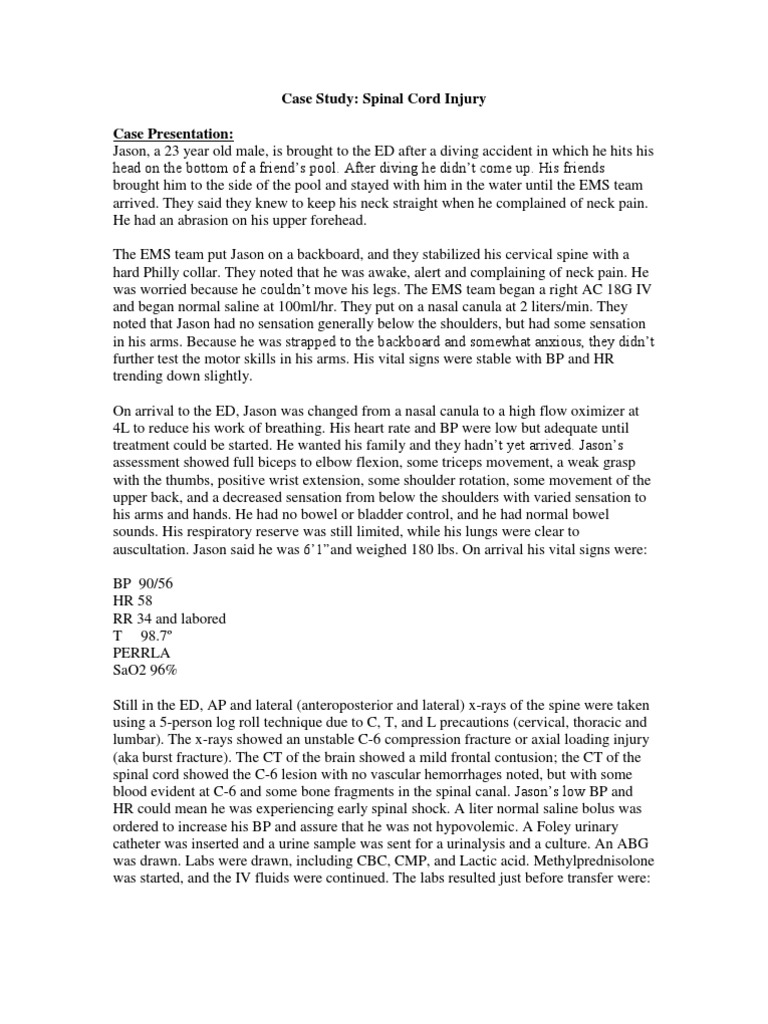 Spinal Cord Injury Case Study: Jason | PDF | Spinal Cord Injury | Medicine