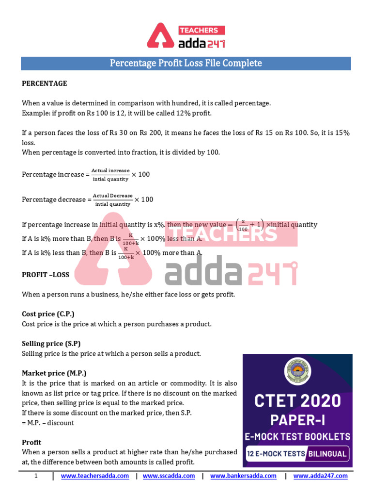 Formatted Percentage Profit Loss File Complete | PDF | Prices | Interest