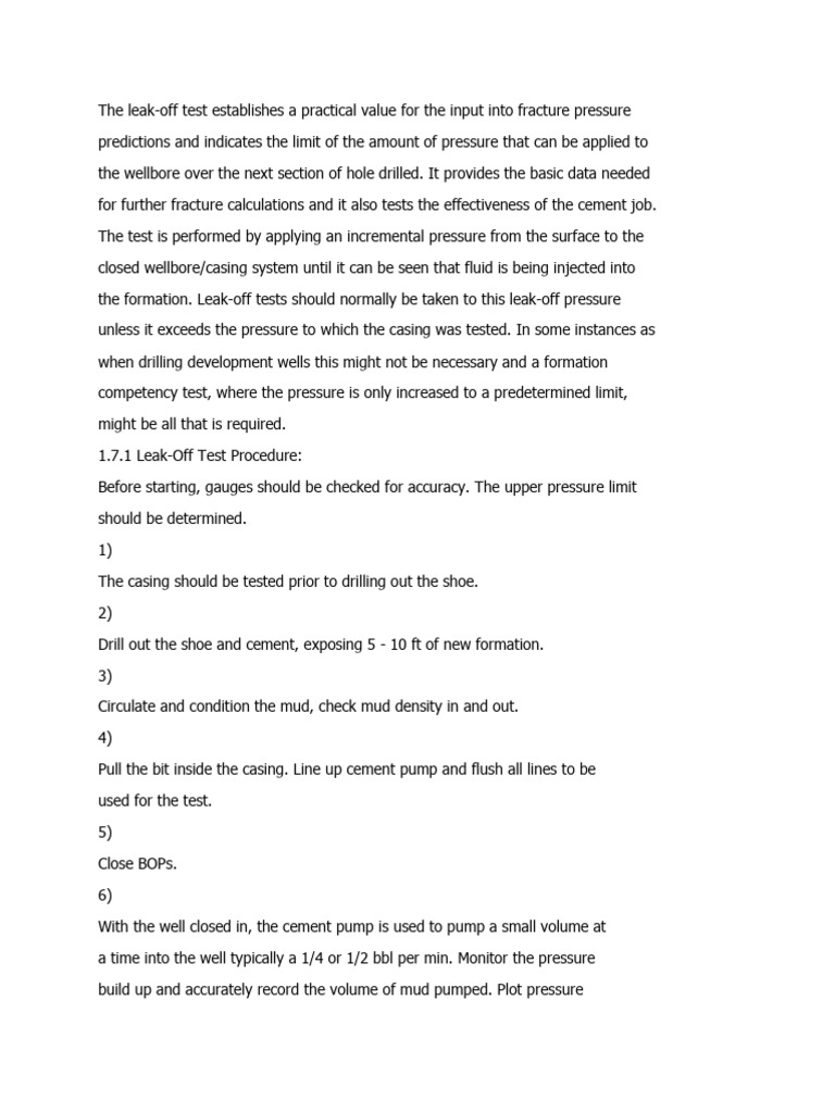 The leak-off test | PDF | Casing (Borehole) | Pressure