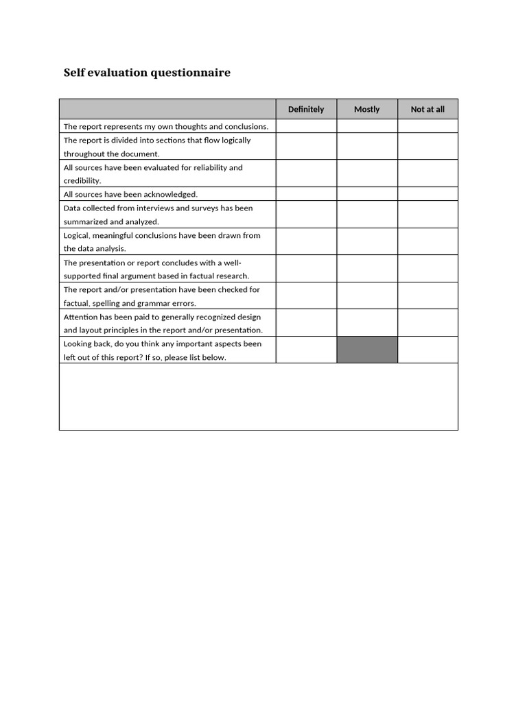 LB 19 Self Evaluation Questionnaire | PDF