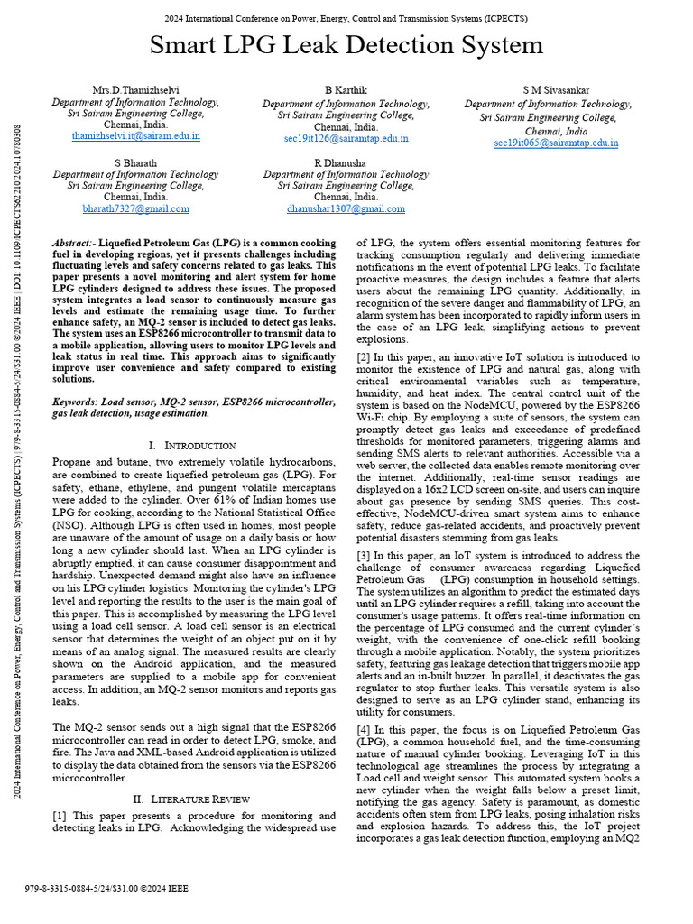 Smart LPG Leak Detection System | PDF | Liquefied Petroleum Gas | Sensor