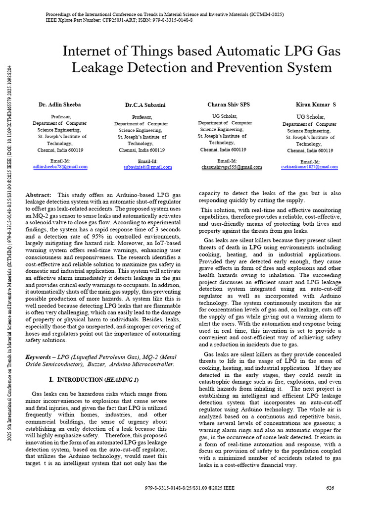 Internet of Things Based Automatic LPG Gas Leakage Detection and ...