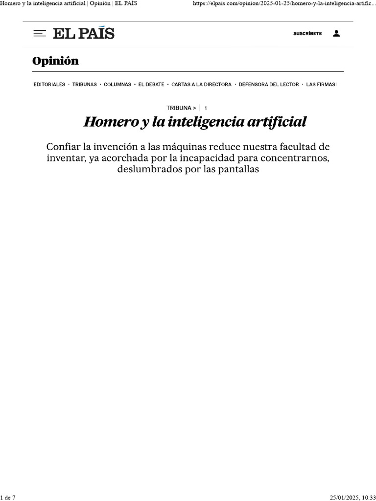 Homero y la IA: Reflexiones actuales | PDF